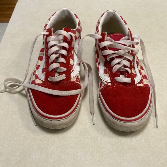 Vans | Shoes | Red And White Velvet Toe And Heel Old Skool Vans With ...